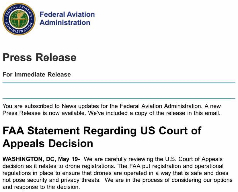 Federal Appeals Court Voids FAA UAS registration rule - Fly RC Magazine Federal Appeals Court Voids FAA UAS registration rule - Fly RC Magazine